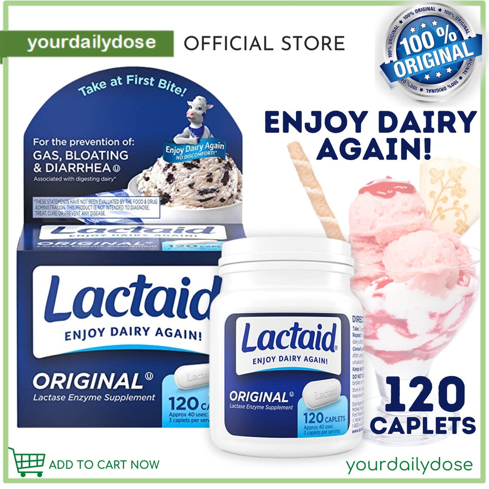 Lactaid Original Strength 120 Caplets Lactose Intolerance Relief ...